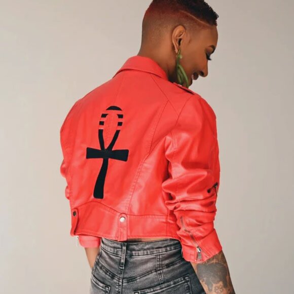 In X Out | Jackets & Coats | In X Out Ankh Galaxy Red Cropped Vegan ...